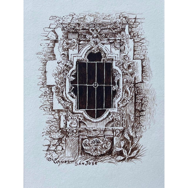 Antique Original Pen and Ink Drawing of a Old Window San Jose 19th ...