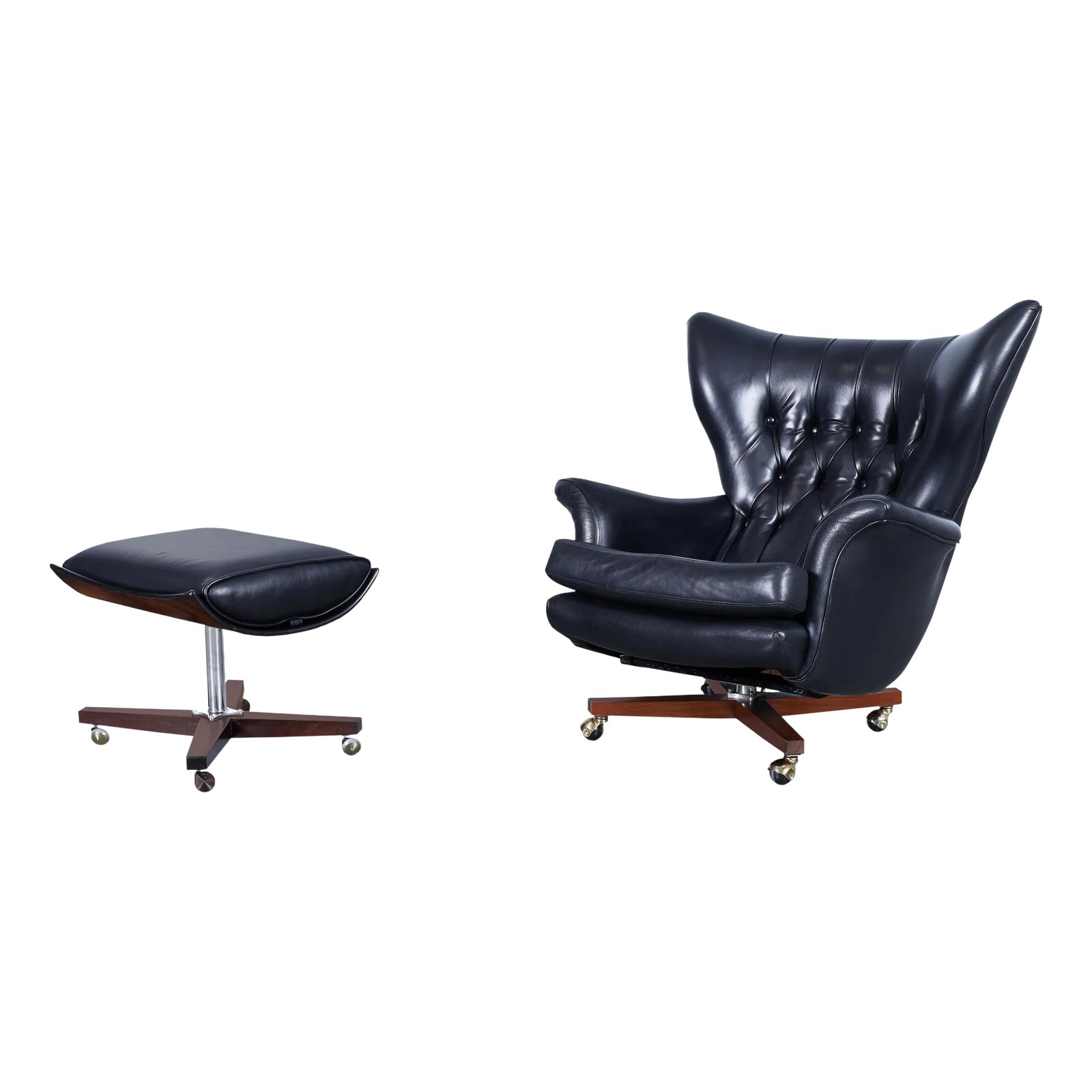 1960s Vintage Leather Swivel Lounge Chair and Ottoman by G-Plan | Chairish