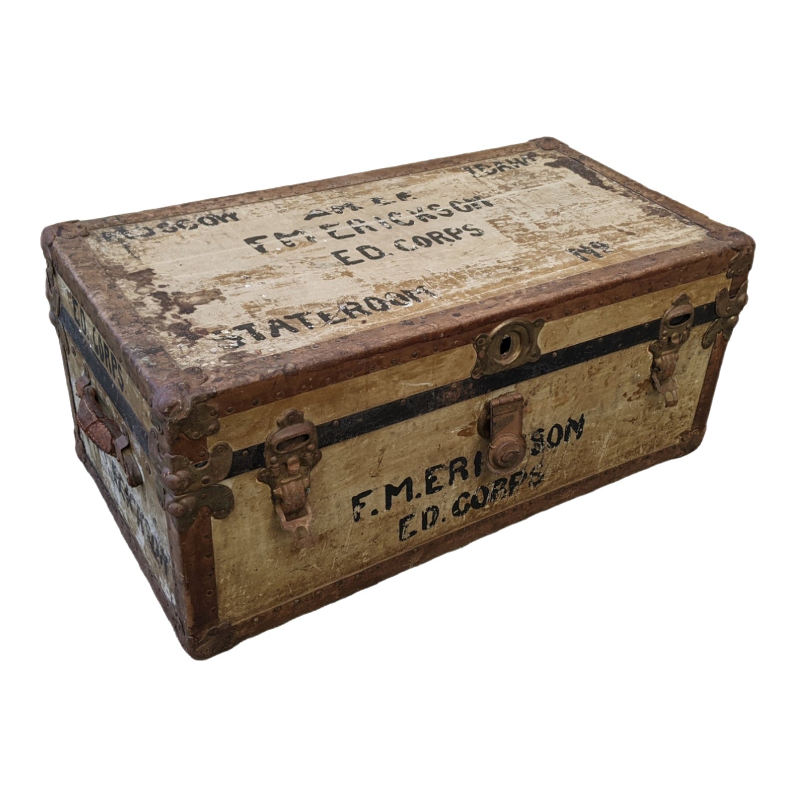 Antique Education Corps Foot Locker Chest | Chairish