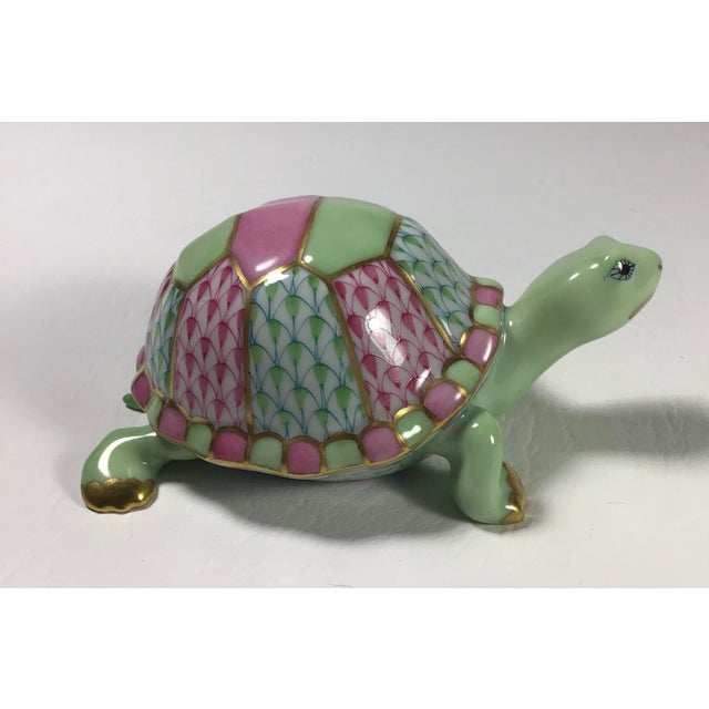 2000’s Herend Preppy Turtle in Pink and Green Fishnet Pattern | Chairish