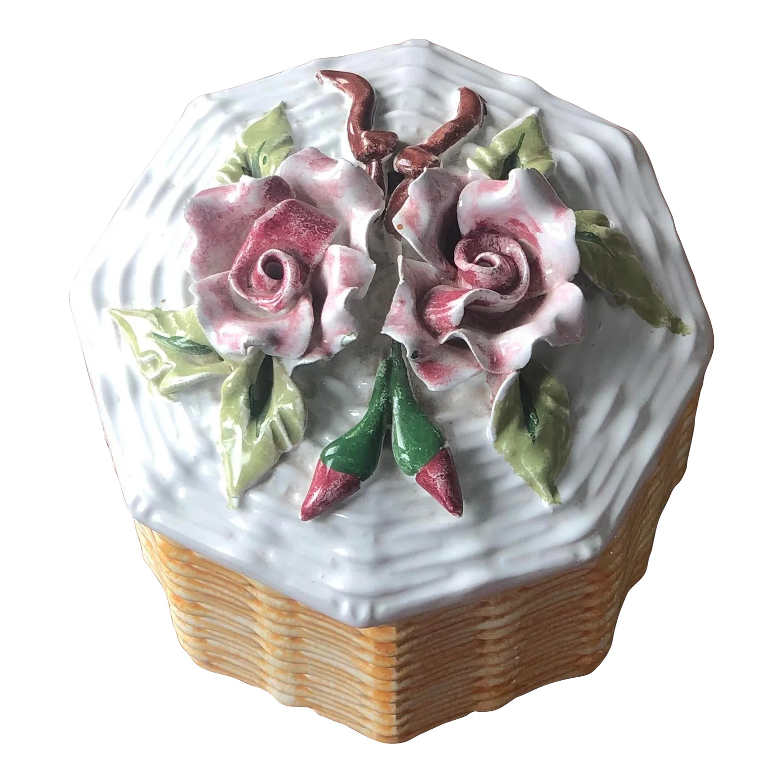 Vintage Italian Ceramic Flower Topped Box by Bellini | Chairish