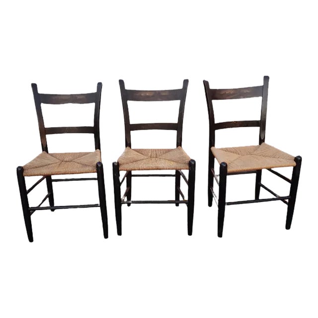 Mid 20th Century Antique Murphy Furniture Ebonized Ladder Back With Rush Seat Side Chairs Set of 3 Chairish
