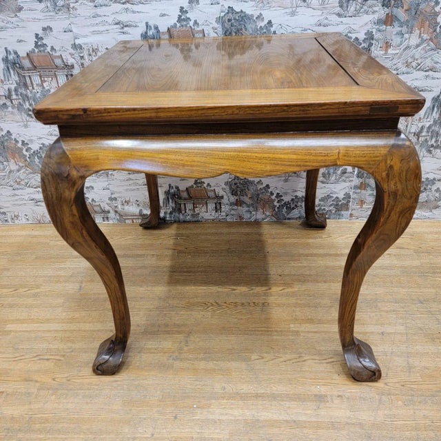 1980s Vintage Chinese Natural Elm Tall Tea Side Table With Decorative ...