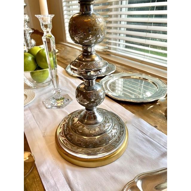 Floral Candlestick Lamps, a Pair | Chairish