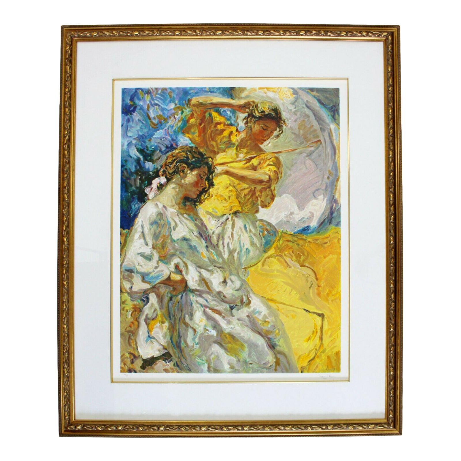Traditional Framed Jose Royo Signed Serigraph 2 Women Yellow Dress 90/ ...