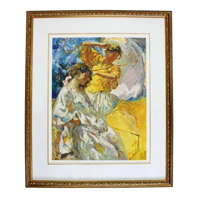 Traditional Framed Jose Royo Signed Serigraph 2 Women Yellow Dress 90/ ...