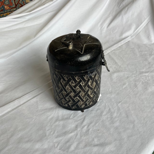 1990s Black Metal Container With Locking Lid and Handle | Chairish