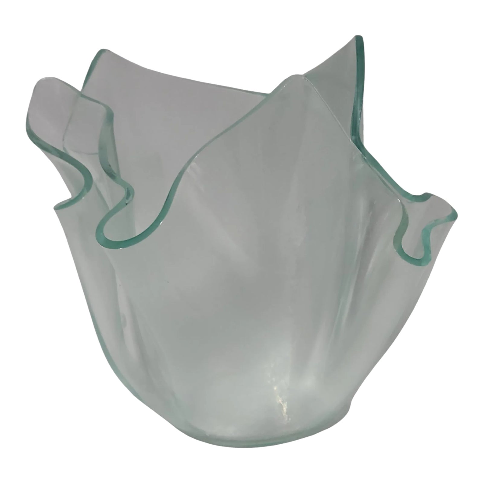 Vintage Hand-Blown Handkerchief Form Aqua Spa Green Vase | Chairish