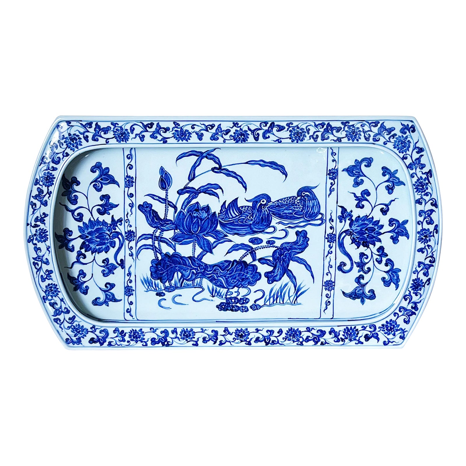 Mid-Century Large Chinese Porcelain Platter Tray in Blue and White ...