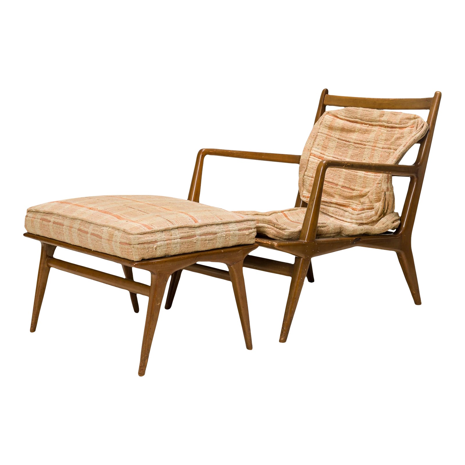 Bertha Schaefer for Singer & Sons Mid-Century Beige Plaid and Walnut ...