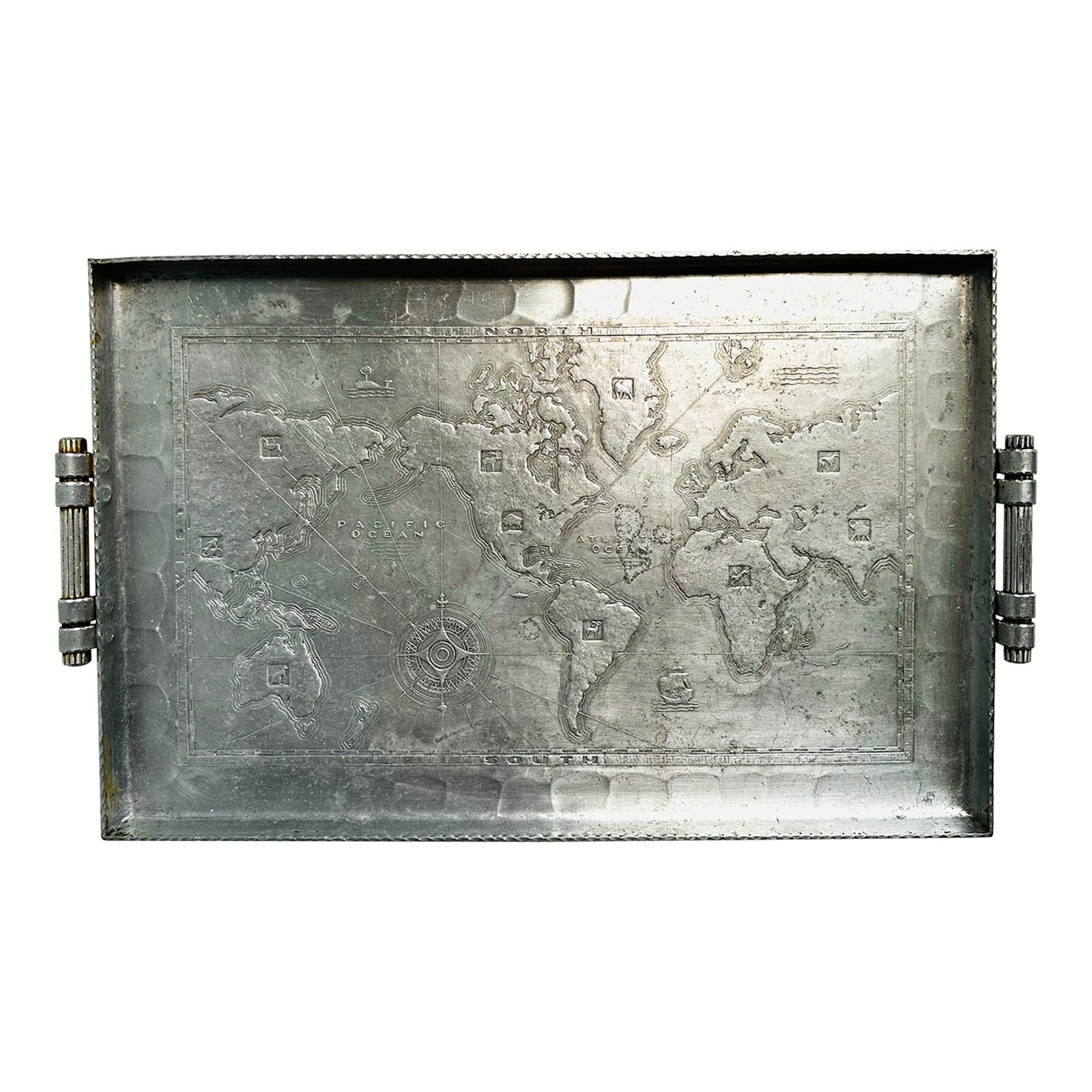 Vintage Arthur Armour Aluminum World Map Serving Tray | Chairish
