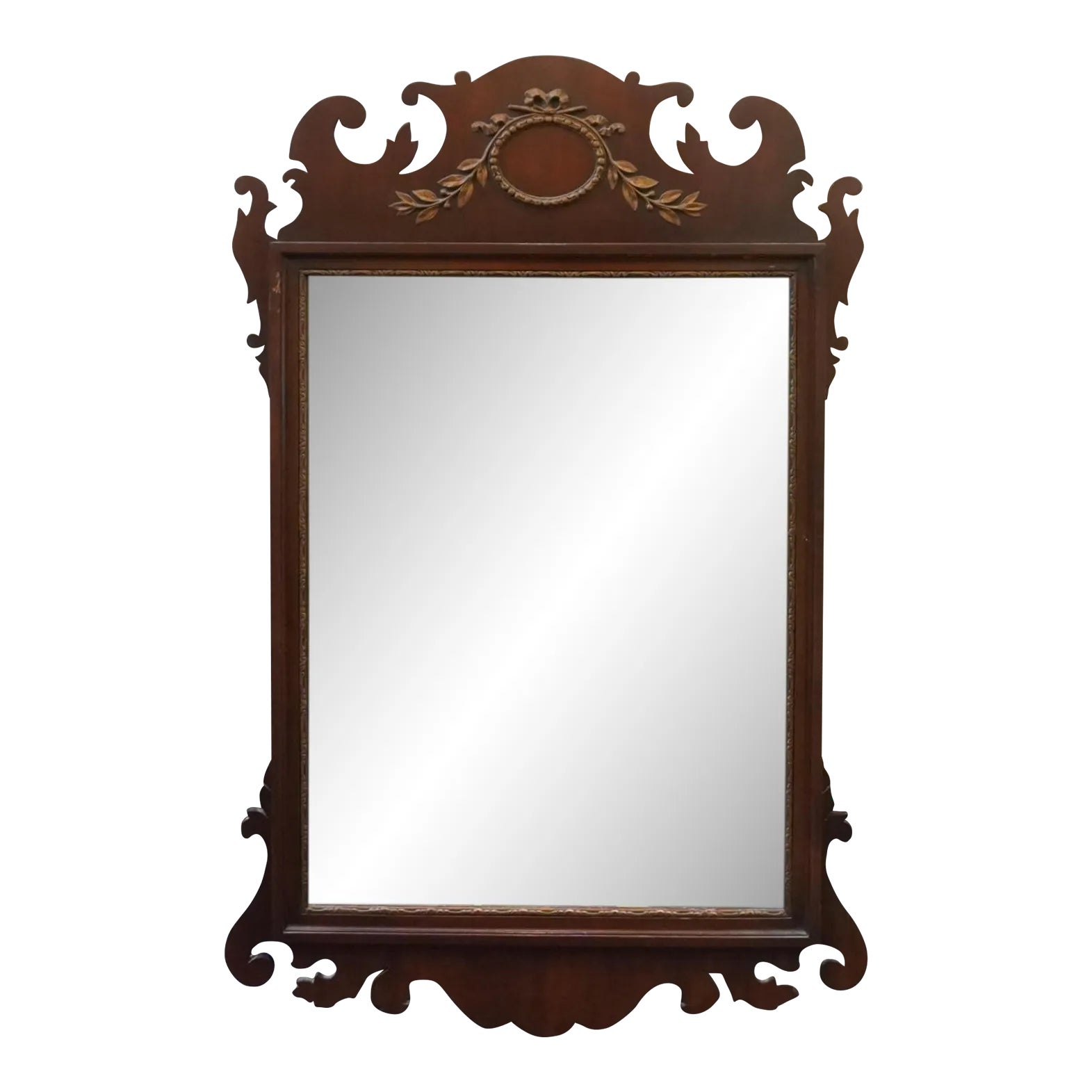 1940s George II Style Oxford Mahogany Scroll Ear Mirror | Chairish