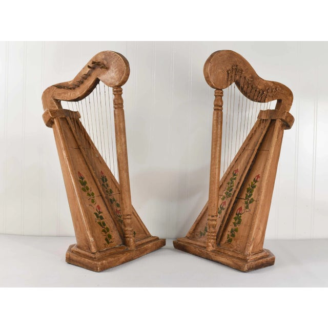 Vintage Celtic Irish Table Harp Carved Painted With Floral Decoration ...