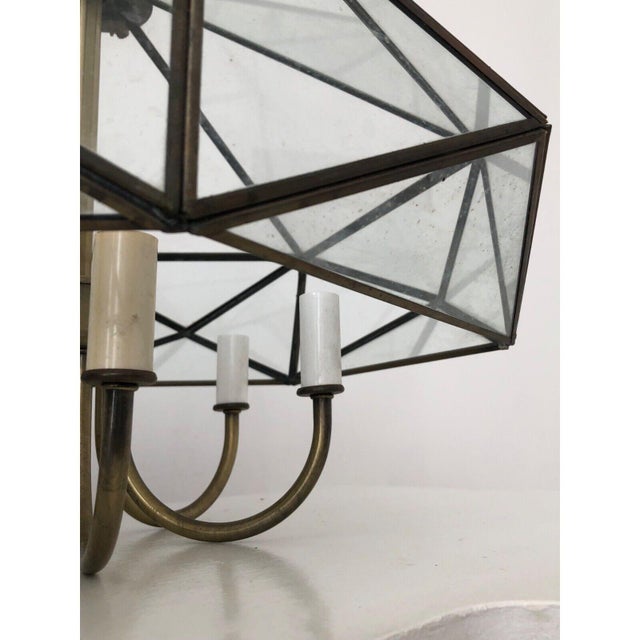 Mid 20th Century Vintage Brass Octagon Glass Light Fixture | Chairish