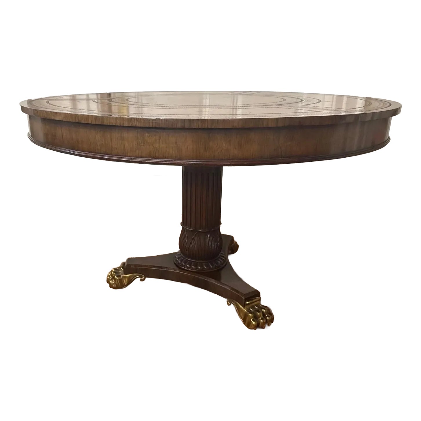 Maitland Smith Round Tooled Leather Dining Table | Chairish