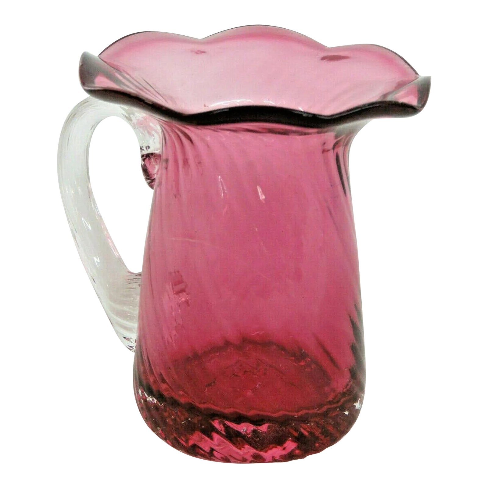 Pilgrim Style Cranberry Glass Ruffled Rim Small Pitcher Vase Clear ...