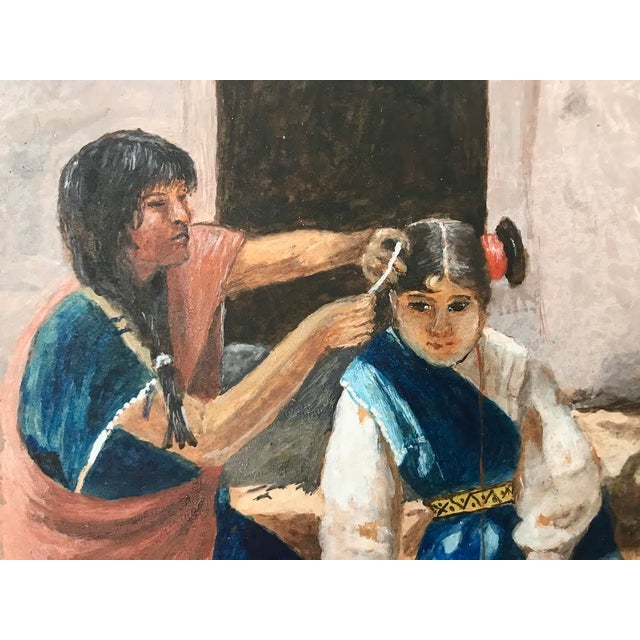 Antique Original Painting Indian Woman Braiding Girls Hair by Lilla ...