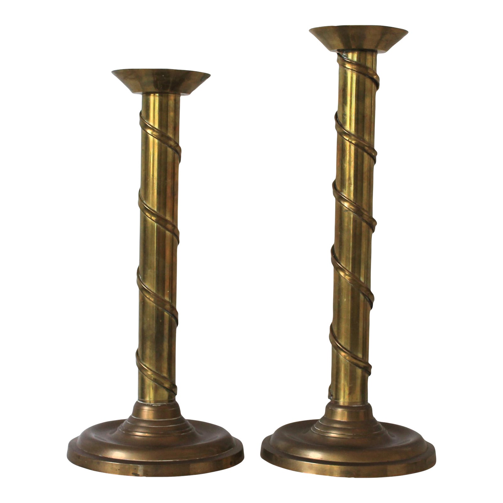 Vintage Pair of Staggered Brass Candle Holders | Chairish