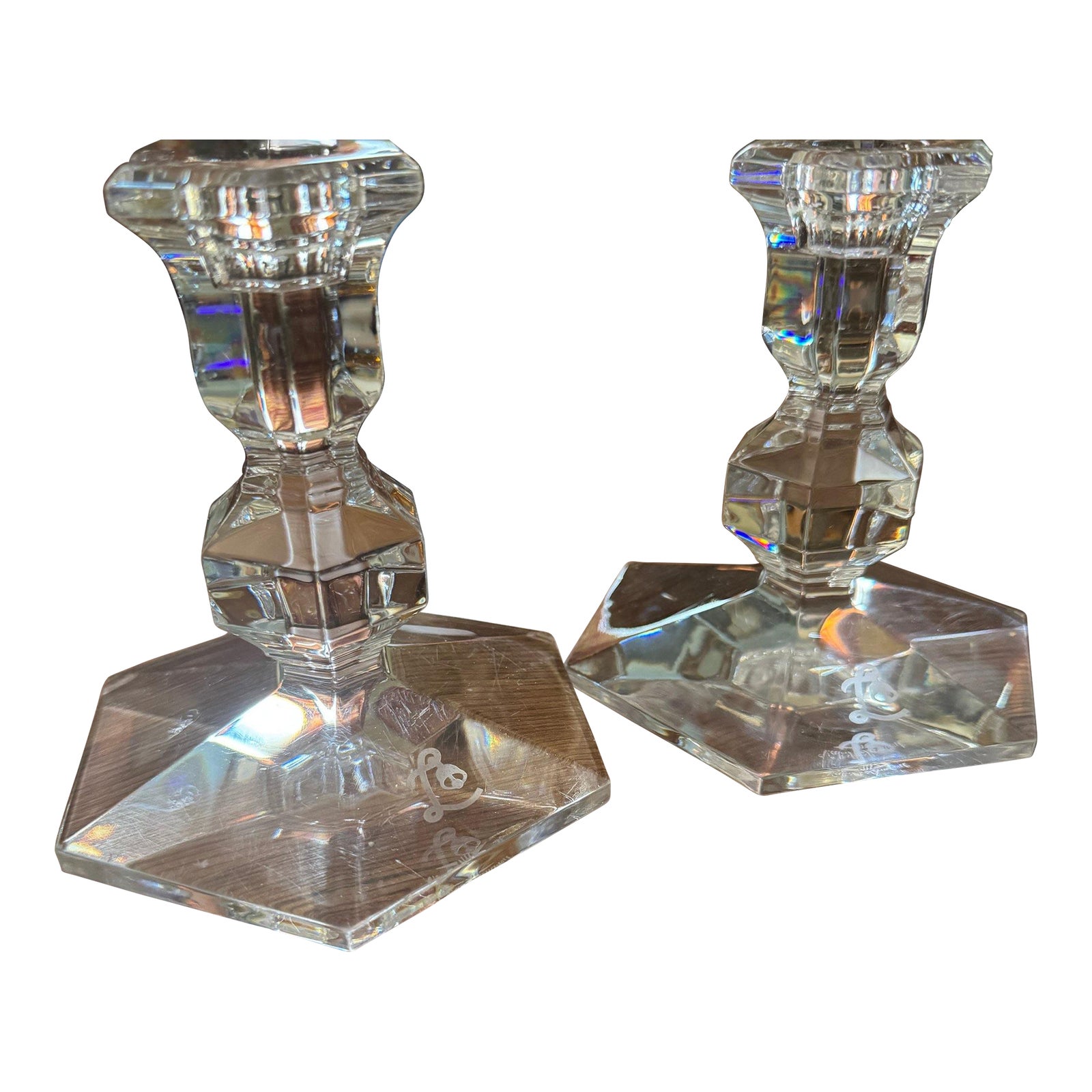 Mid 20th Century Val Saint Lambert Crystal Candle Holders With Piping ...