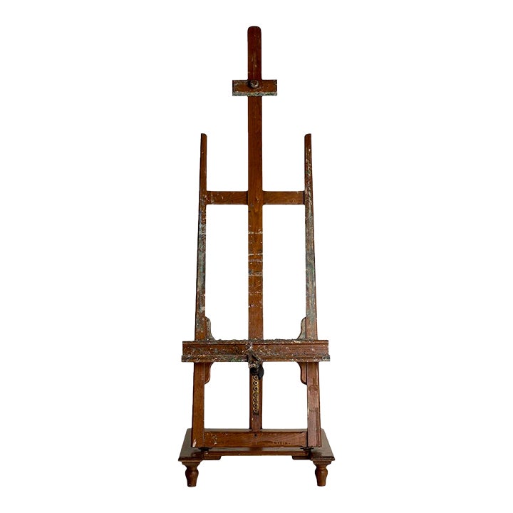 Paint Coated 19th Century Easel on Wheel With Cranking Mechanism | Chairish