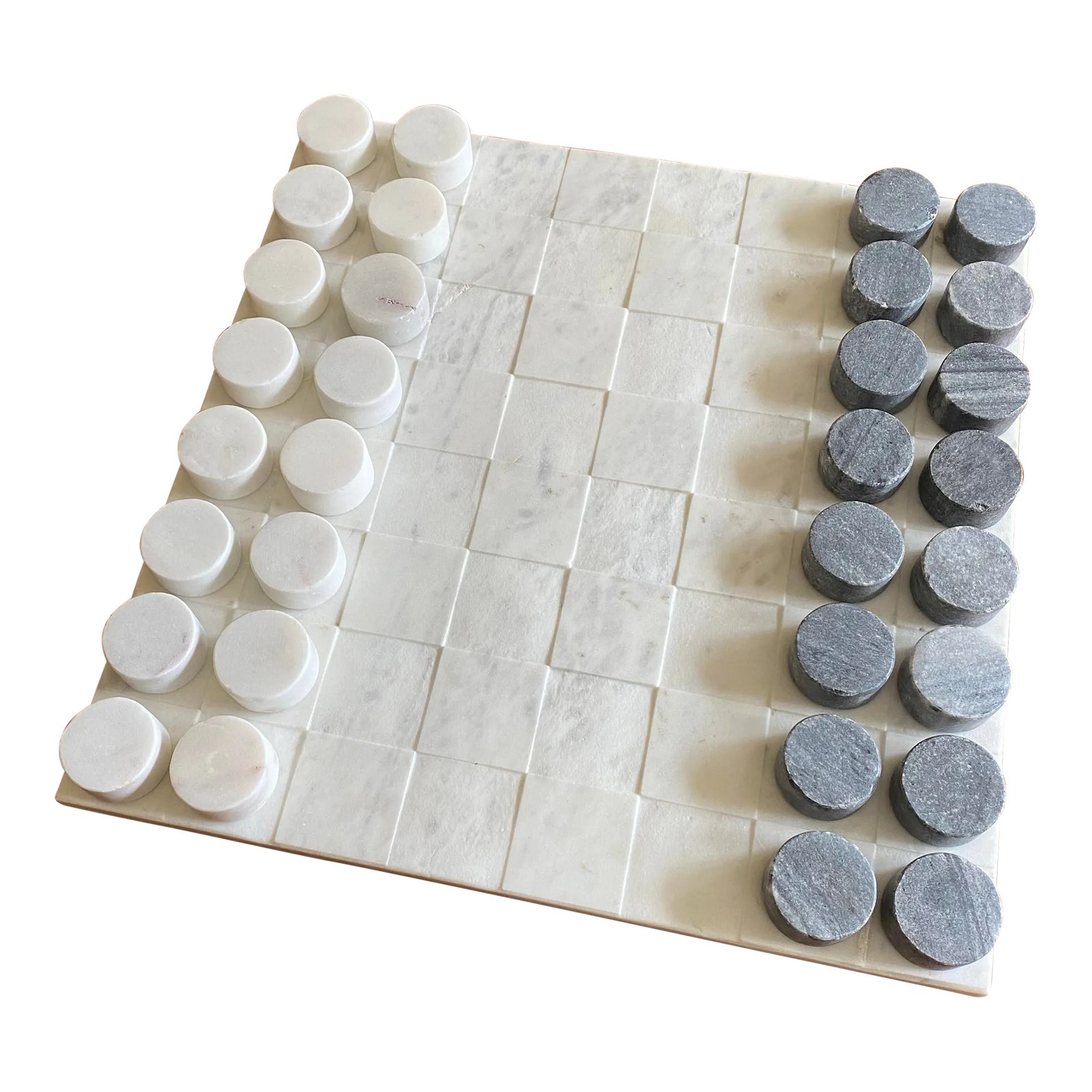 Minimalist Modernist Carved Marble Checker Board Set | Chairish