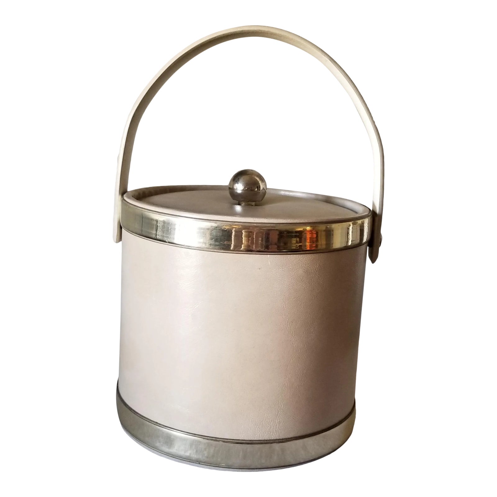 Mid-Century Modern Vinyl Ice Bucket With Lid Tan With Gold Tone Trim ...