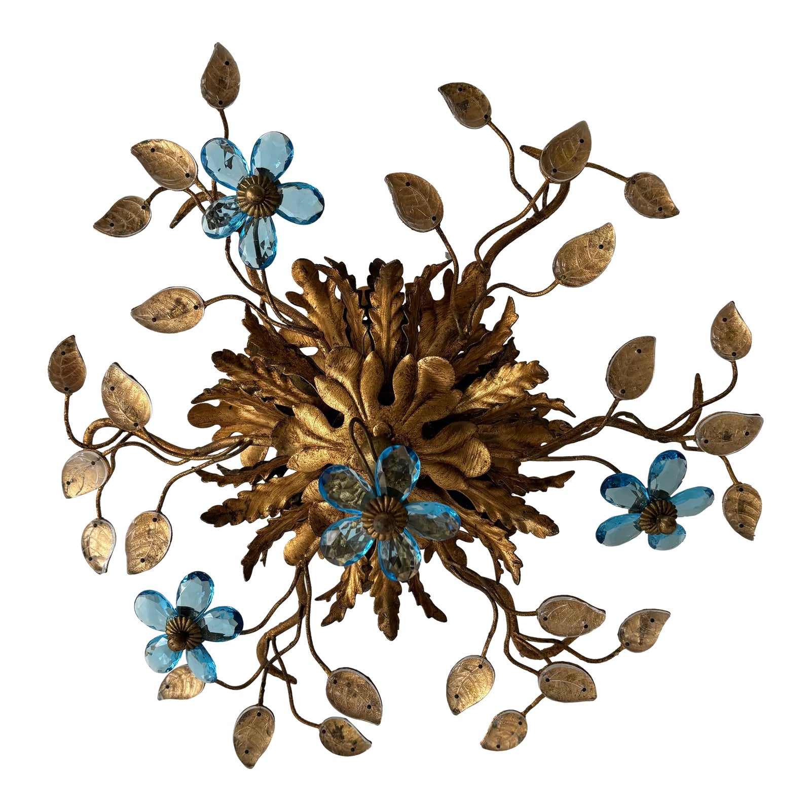 Flush Mount Maison Baguès Crystal Blue Flowers Leaves Chandelier 6 ...
