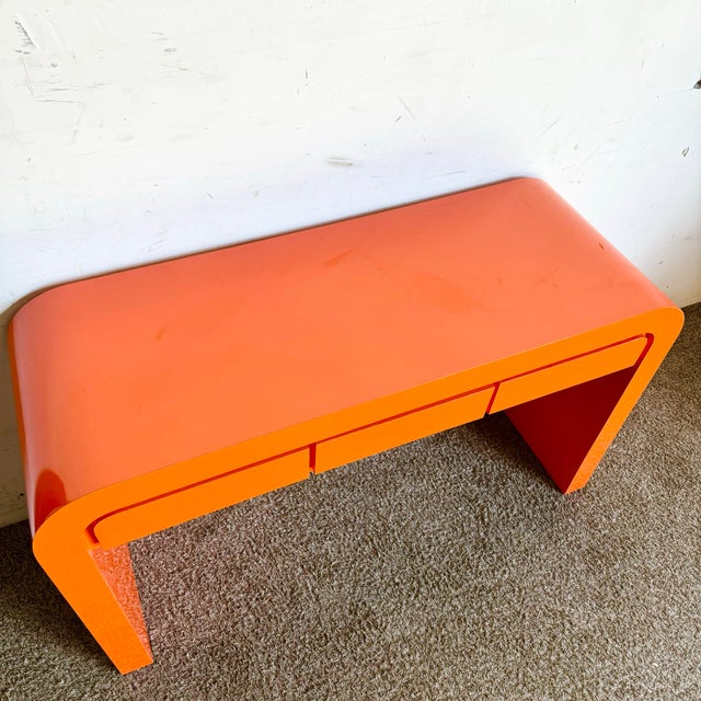 Postmodern Orange Lacquer Laminate Waterfall Desk/Console Table | Chairish