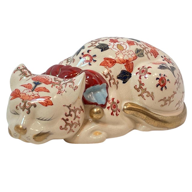 Imari Style Vintage Japanese Sleeping Cat | Chairish