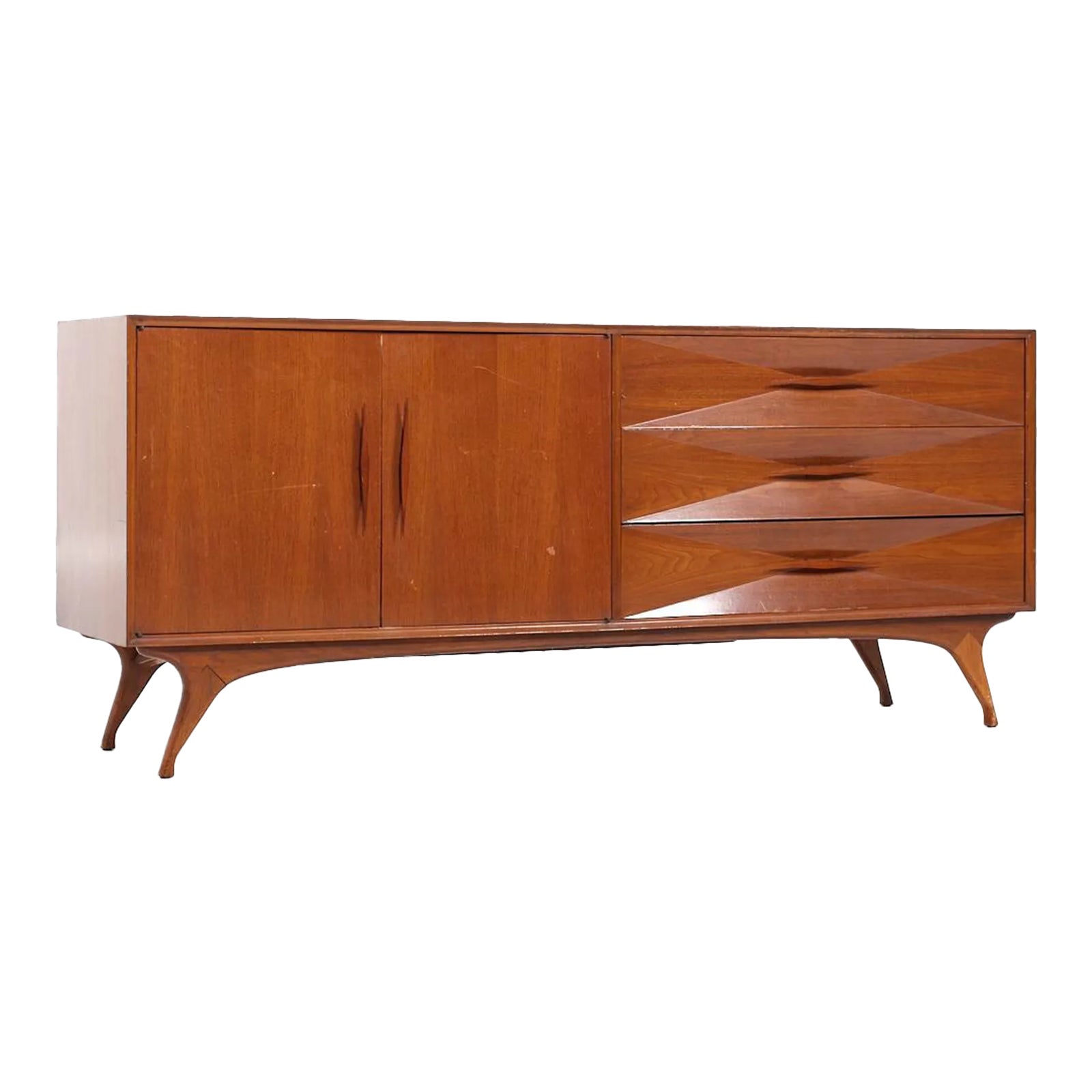 Albert Parvin Style Roma Mid Century Sculpted Walnut Lowboy Dresser ...