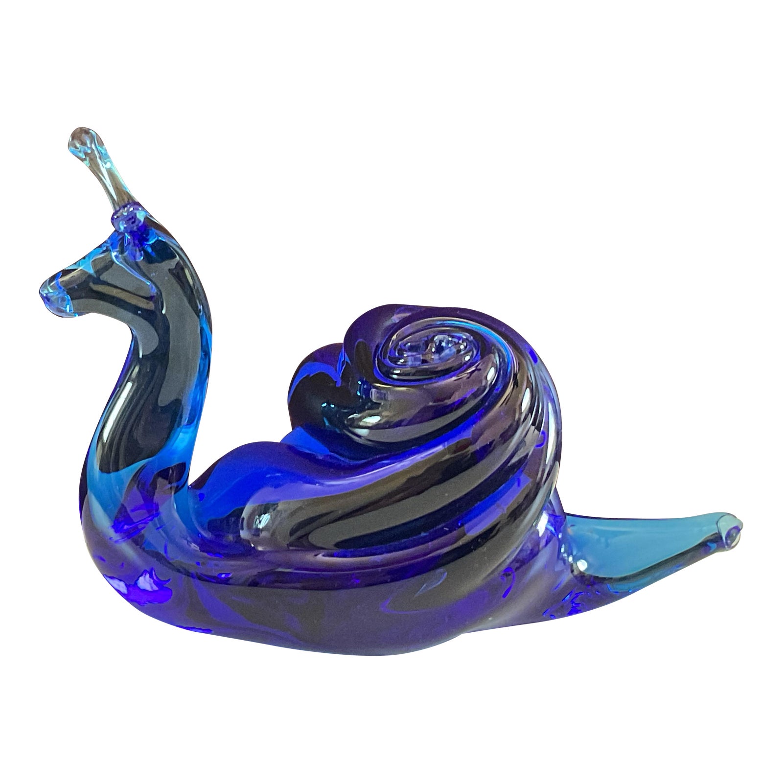 Vintage Artist Made Blue Glass Snail | Chairish