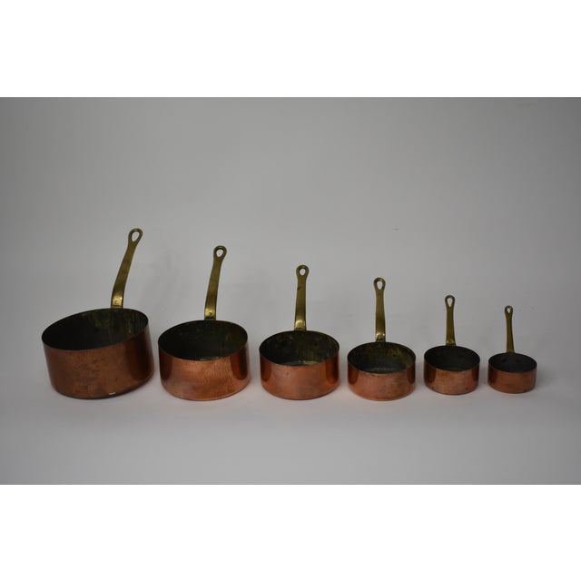 Antique Copper Pans With Brass Handles- Set of 6 | Chairish