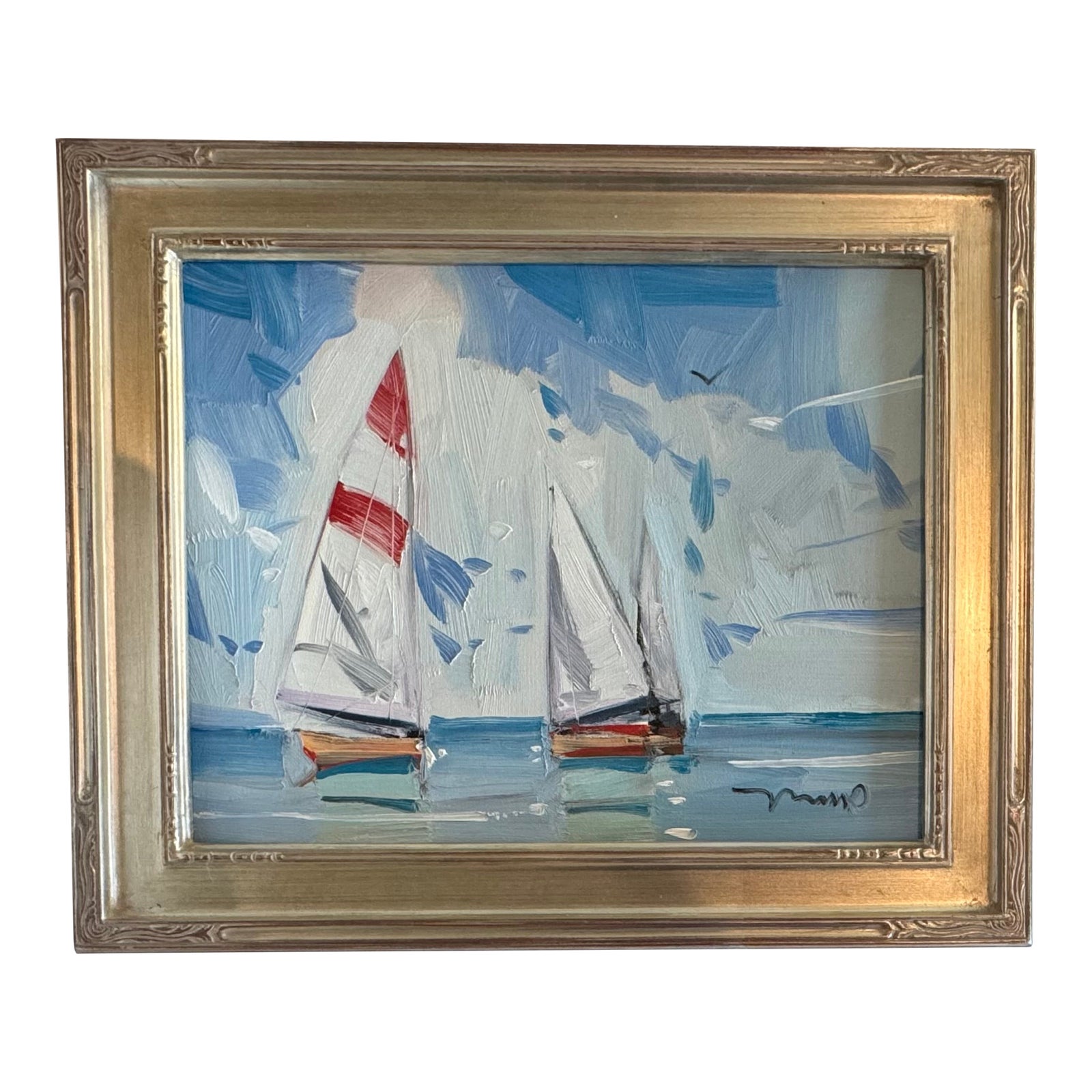 2024 American Oil Sail Boat Seascape in Plein Air Frame | Chairish