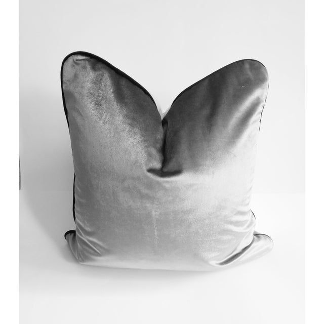 Silver Platinum Velvet Pillow With Onyx Piping | Chairish