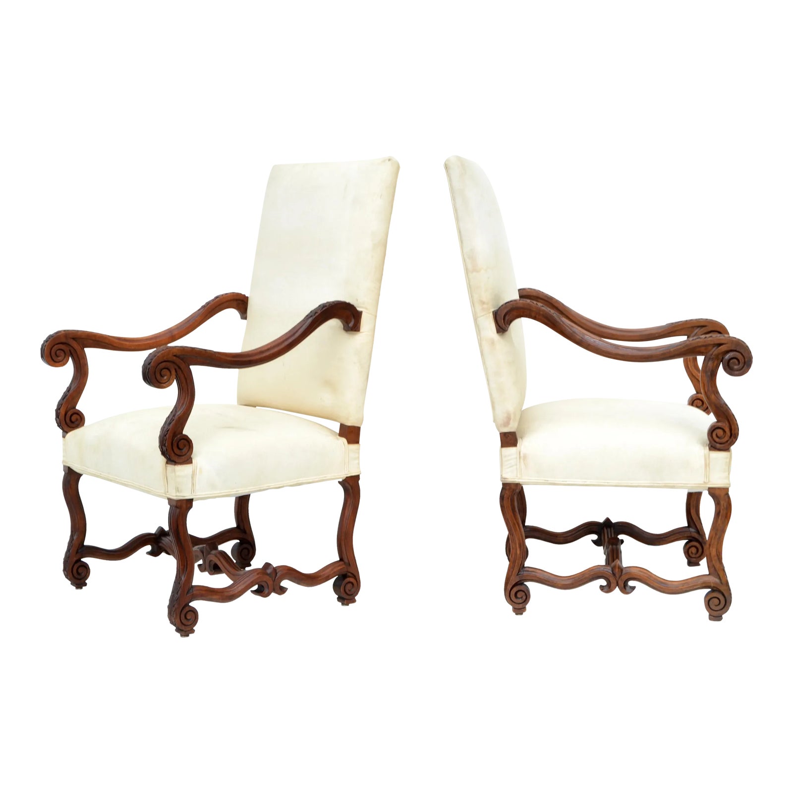Pair of Louis XIV Style Armchairs Hand Carved Walnut Wood, France ...