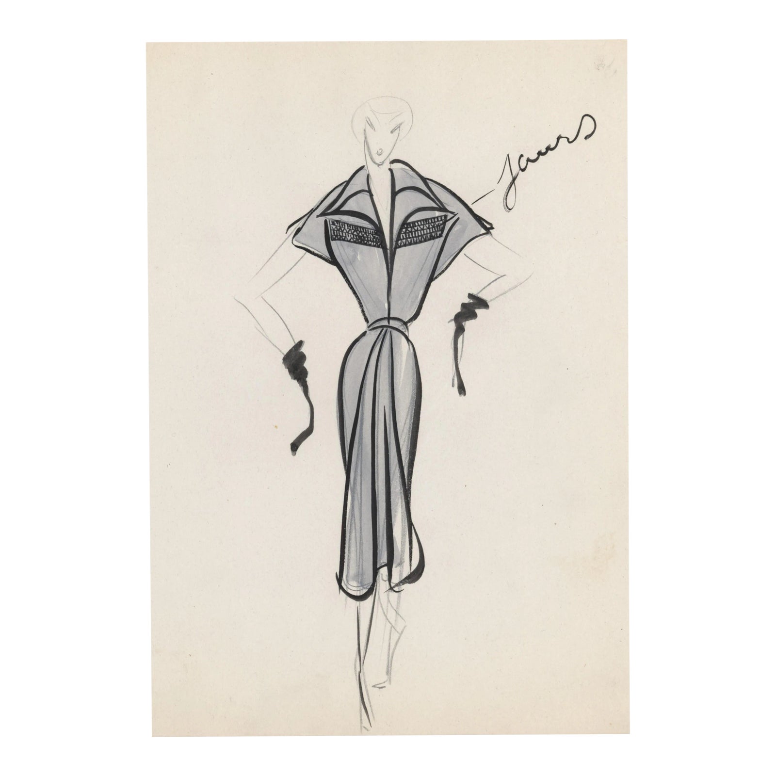 Original French Fashion Drawing | Chairish