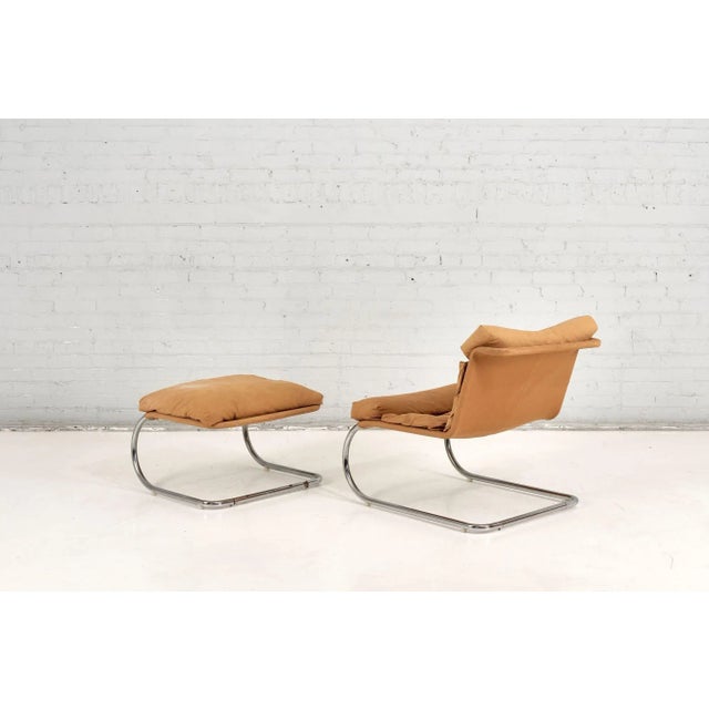 Stainless Steel and Canvas Cantilever Mr Lounge Chair & Ottoman After ...