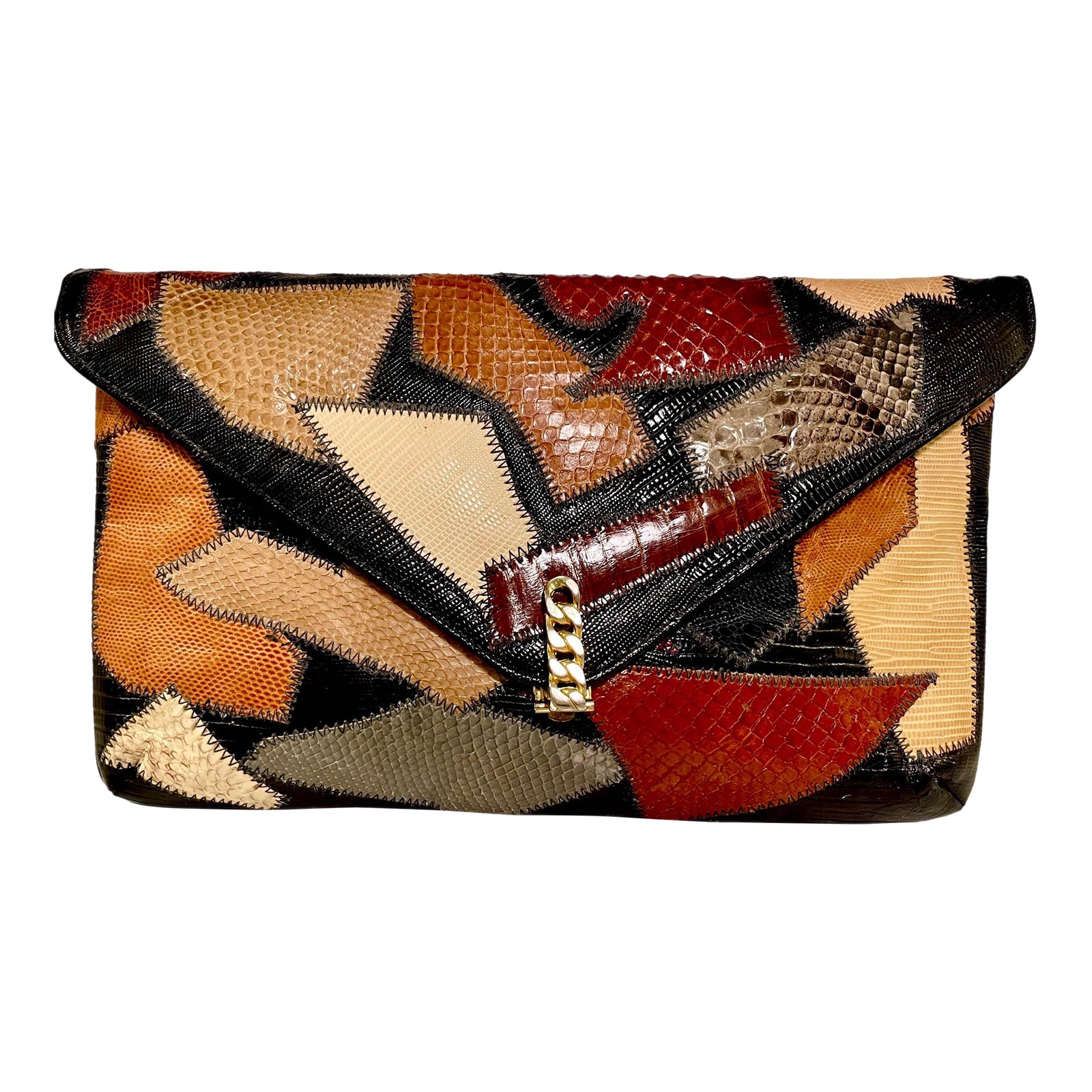 1980s Patchwork Snakeskin and Exotic Skins Clutch | Chairish