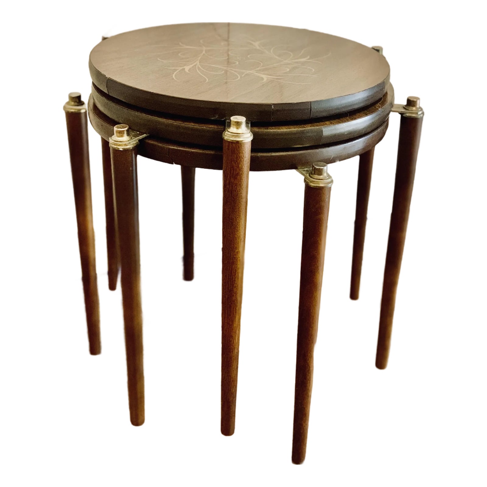 Vintage Mid-Century Modern Round Stacking Side Tables With an Abstract ...