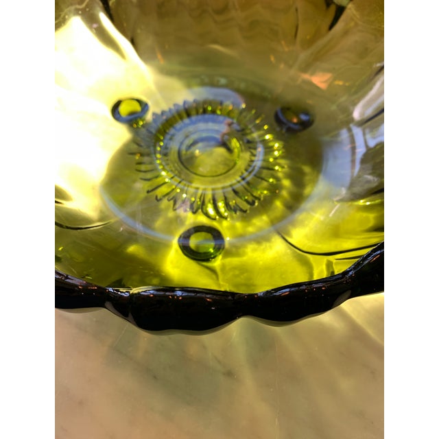 1960s Mid Century Avocado Green Glass Serving Bowl | Chairish