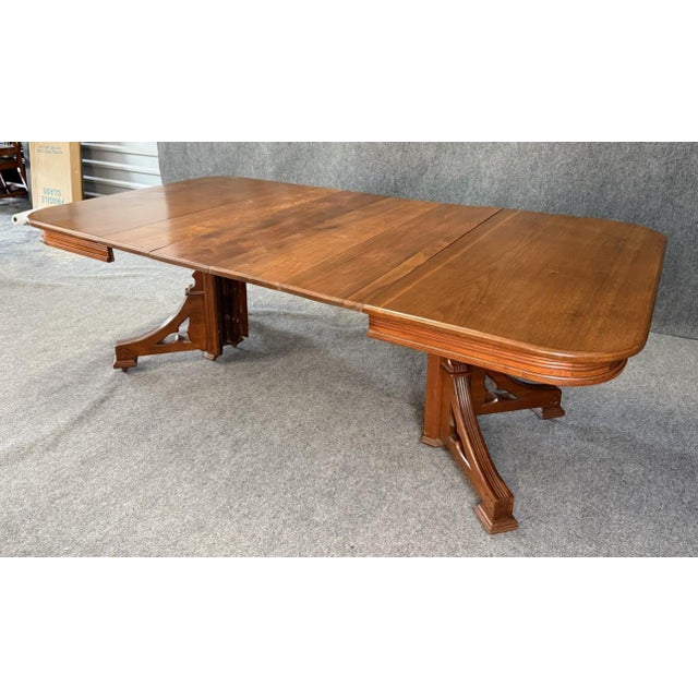 C1885 Square Walnut Pedestal Dining Table With 4 Leaves | Chairish