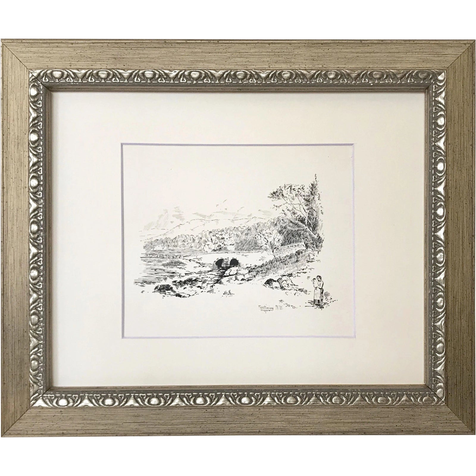 Antique English Landscape Drawing of Ffestiniog Wales | Chairish