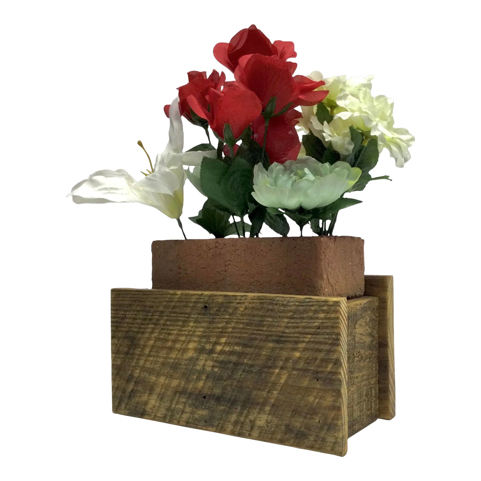 Rustic Wood Flower Frog Brick Vase by Some Like It Rough | Chairish
