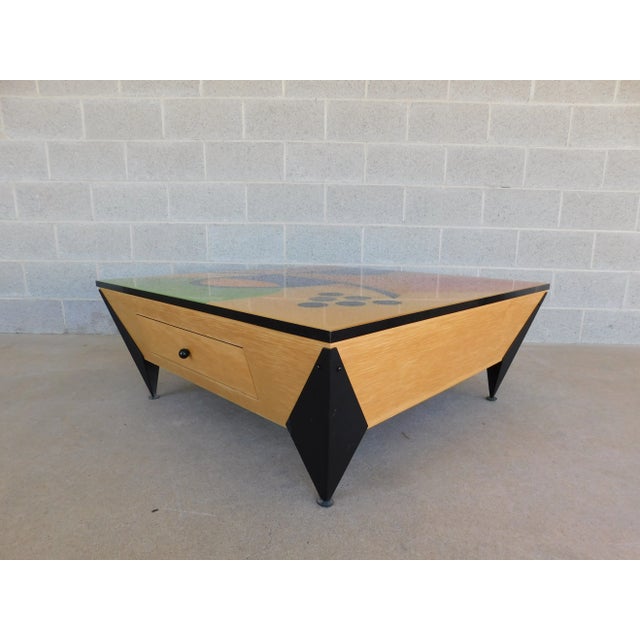 Postmodern Benjamin Le Style Wood Inlay Cocktail Table | Chairish
