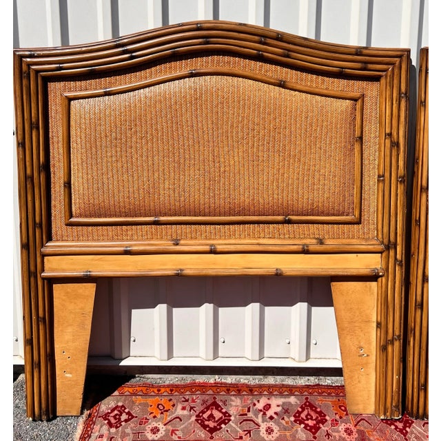 Burnt Bamboo and Wicker Rattan Twin Headboards- a Pair | Chairish
