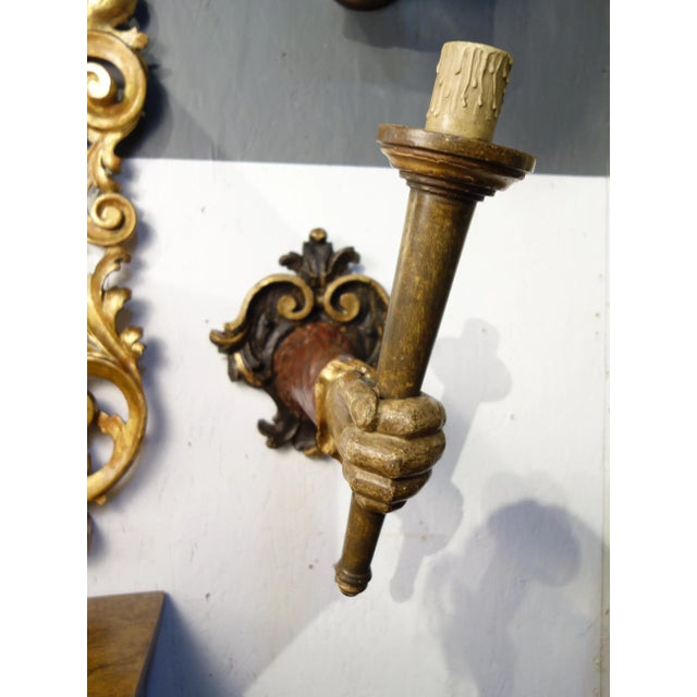 18th Century Louis XV Venetian Painted Wood Torch Sconces with Gilt ...