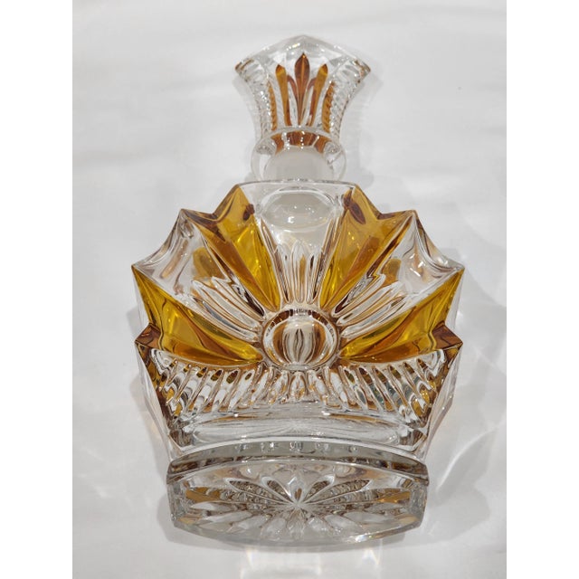 Mid Century Bohemian Liquor Decanter With Top And Matching Shot Glasses