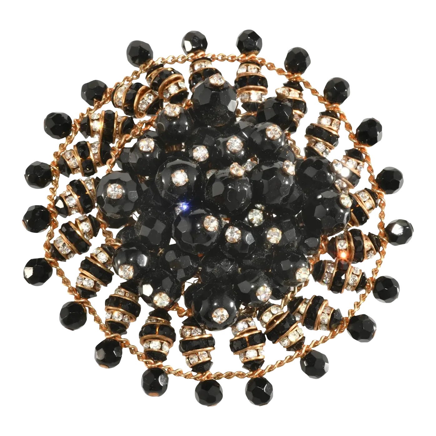 Vintage Large Hattie Carnegie Black Beads Brooch | Chairish