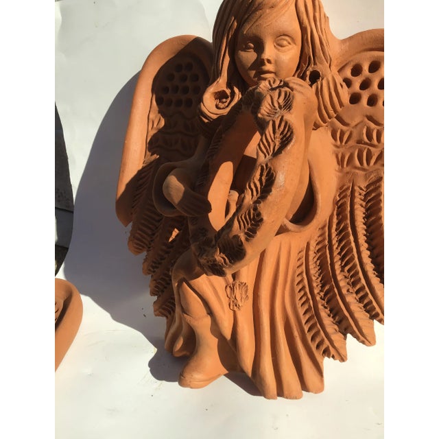Mid 20th Century Terracotta Pottery Angel Girl With Wreath Wall ...