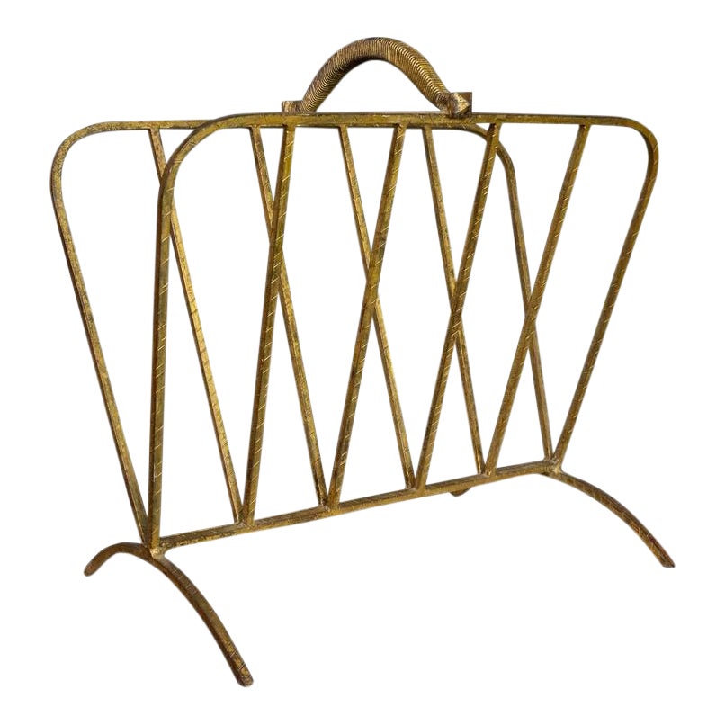 Spanish 1940s Gilt Metal Magazine Rack | Chairish